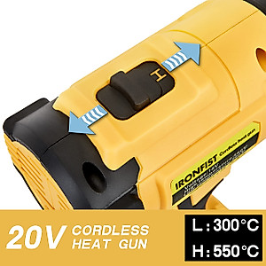 IRONFIST Heat Gun Cordless Lithium 20V Hot Air Gun 2-Temp Setting Max 1022°F(550°C) Heat Gun for Crafts, Shrink Tubing, Resin & Decorating Compatible with DEWALT Battery (Tool Only, NO Battery)