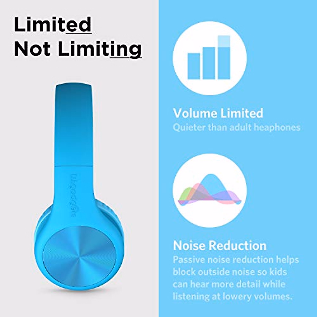 LilGadgets Connect+ Pro Kids Noise Cancelling Headphones - Designed with Kids' Comfort in Mind, Foldable Over-Ear Headset with in-line Microphone, Headphones Wired, Kids Headphones for School, Blue