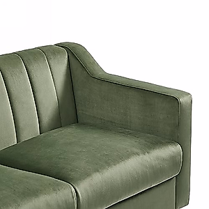 Tidyard Mid Century Modern Chesterfield Sofa Couch, Comfortable Upholstered Sofa with Velvet Fabric and Wooden Frame and Wood Legs for Living Room/Bed Room/Office Green -3 Seats