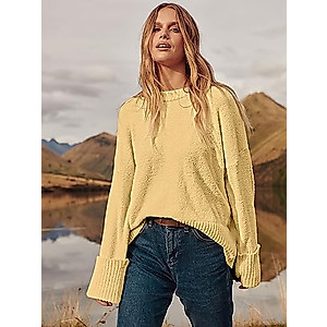 ANRABESS Women's Oversized Crewneck Long Sleeve Fuzzy Knit Casual Chunky Warm 2025 Fall Pullover Sweaters Top Trendy Outfits Yellow X-Large