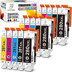 MS DEER Compatible Ink Cartridges 280 and 281 Replacement for Canon PGI-280XXL CLI-281XXL 280 XXL 281 XXL for Canon Pixma TR7520 TR8520 TS6120 TS6220 TS8120 TS8220 TS9120 TS9520 TS702 (15 Combo Pack)