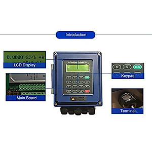 VTSYIQI Ultrasonic Flow Meter Flowmeter DN25mm-DN100mm TUF-2000B Wall Mounted Type RS485 Interface IP67 Protection TS-2 Transducer