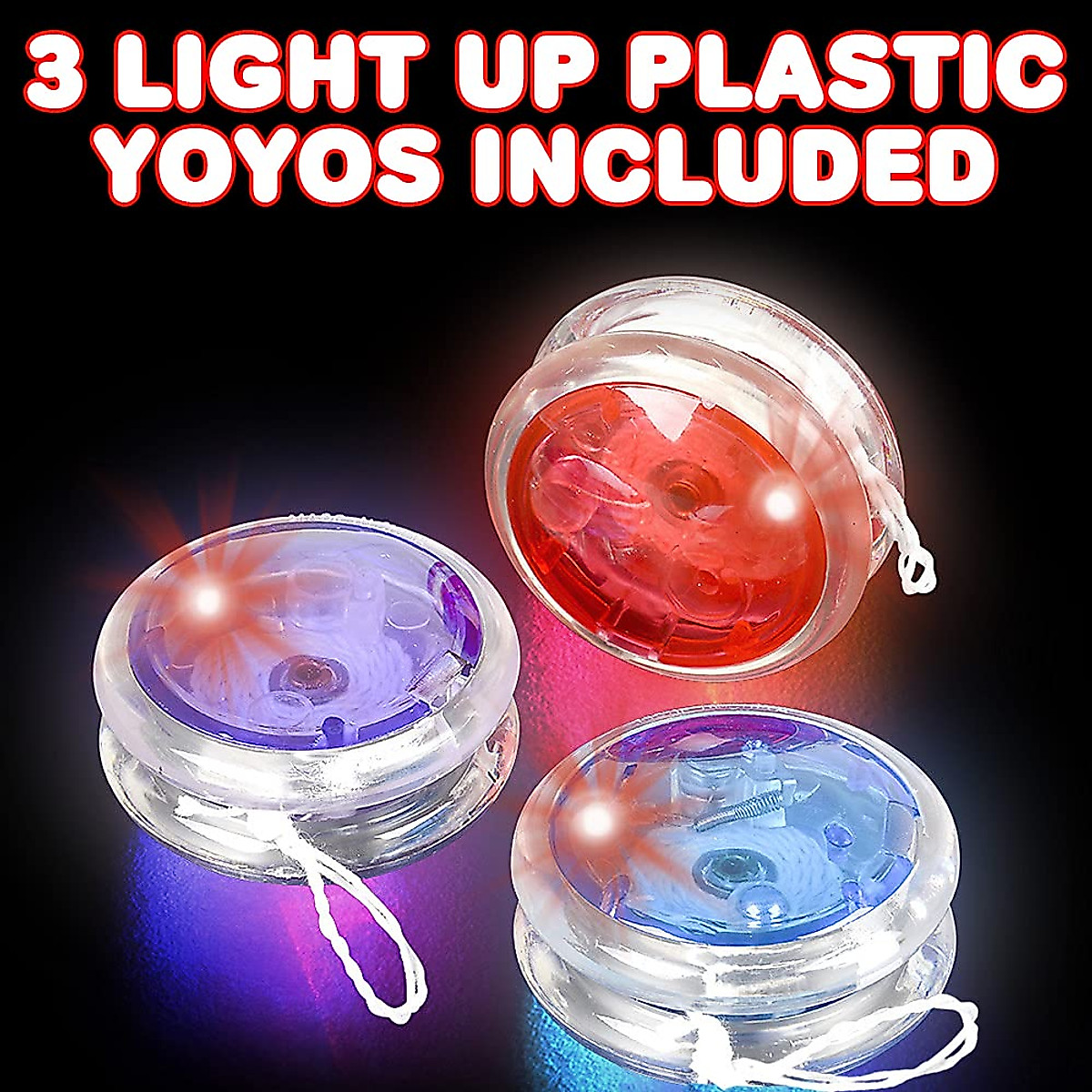 ArtCreativity Light Up Plastic Yoyos for Kids, Set of 3, Classic Yo-Yo Toys with Flashing LEDs, Light-Up Birthday Party Favors, Goodie Bag Fillers, Holiday Stocking Stuffers, Classroom Prizes