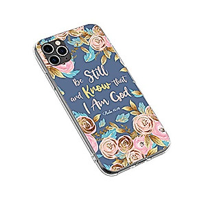 Melyaxu Bible Quote Case for iPhone 12 / iPhone 12 Pro, Be Still and Know That I am God - Psalm 46:10 Phone Case, Watercolor Floral Soft TPU Slim Bumper Girls Protective Cover Design