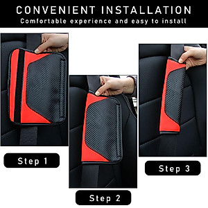 Ziciner 2 PCS Car Seat Belt Cover, Soft Carbon Fiber Leather Safety Belt Shoulder Strap Pads, Breathable Harness Pad Helps Protect Your Neck & Shoulders Universal for Car, Truck, SUV (Black&Red)