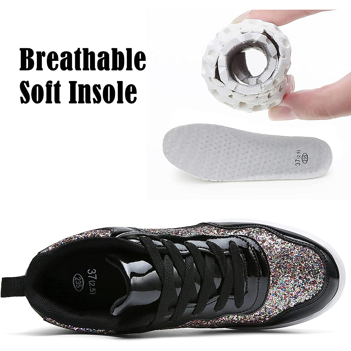 pearlzone Women's Fashion Casual Breathable Crystal Bling Lace Up Sport Shoes,Sparkly Sequin Lightweight Non Slip Comfort Sneakers (8,White)