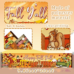 Fall Y'all Party Banner Happy Fall Decorations Outdoor Polyester Scarecrow Fall Leaves Fall Garden Sign for Home Front Porch Yard Sign Thanksgiving Decorations Fall Party Supplies