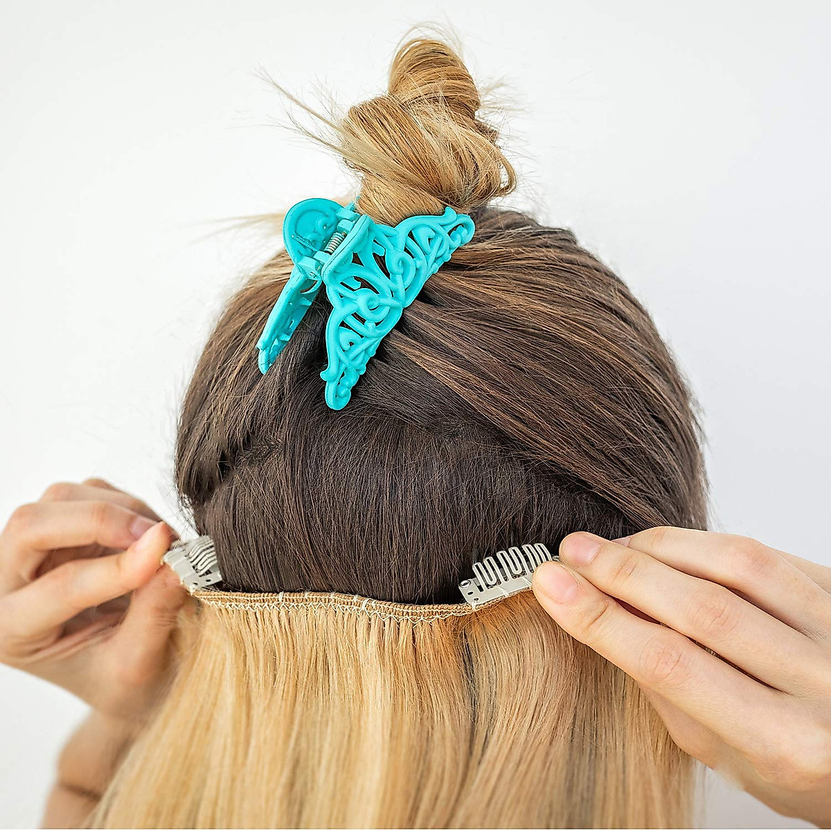 WILLBOND 100 Pcs 32mm Hair Extension Clips 6 Teeth Wig Clips to Secure Wig Small Clips with Soft Rubber Metal Snap Wig Accessories for Women Men, 4 Colors(Multicolor)