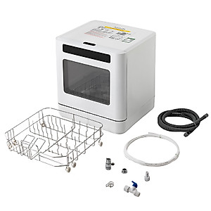 QLK-T08 800W Portable Countertop Dishwasher, 110V 4 Cleaning Functions (White)