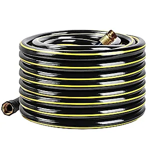 Solution4Patio Homes Garden Hose No Kink 5/8 in. x 25 ft. Black Water Hose, No Leaking, Heavy Duty, High Water Pressure, Male/Female Brass Fittings 12 Year Warranty #H155B10-US