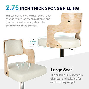 Miereirl Bar Stools Set of 2 Morden Height Counter Bar Stools with Wood Back Thickened Seat Swivel Adjustable Stool Chair for Home Kitchen Island Beige