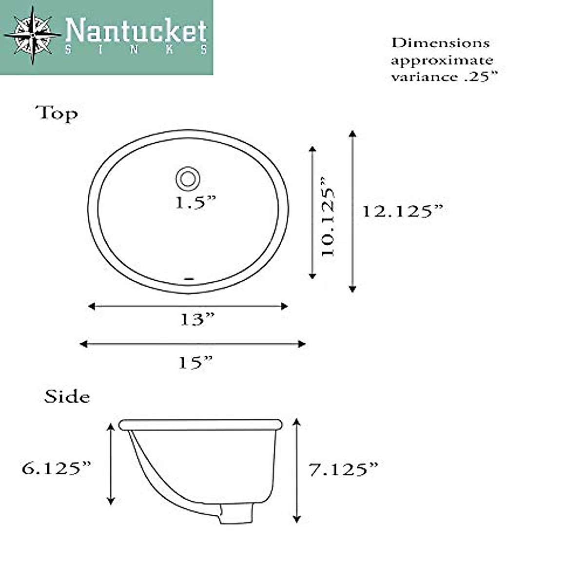 Nantucket Sinks UM-13x10-W 13-Inch by 10-Inch Oval Ceramic Undermount Vanity Sink, White