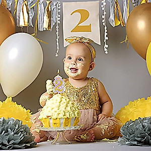 Happy Birthday Number Candle Pink Glitter Candle Crown Cute Cake Candle for Anniversary Wedding Party Cake Topper Decoration, 4.1 x 1.4 Inches (Number 2 Style)