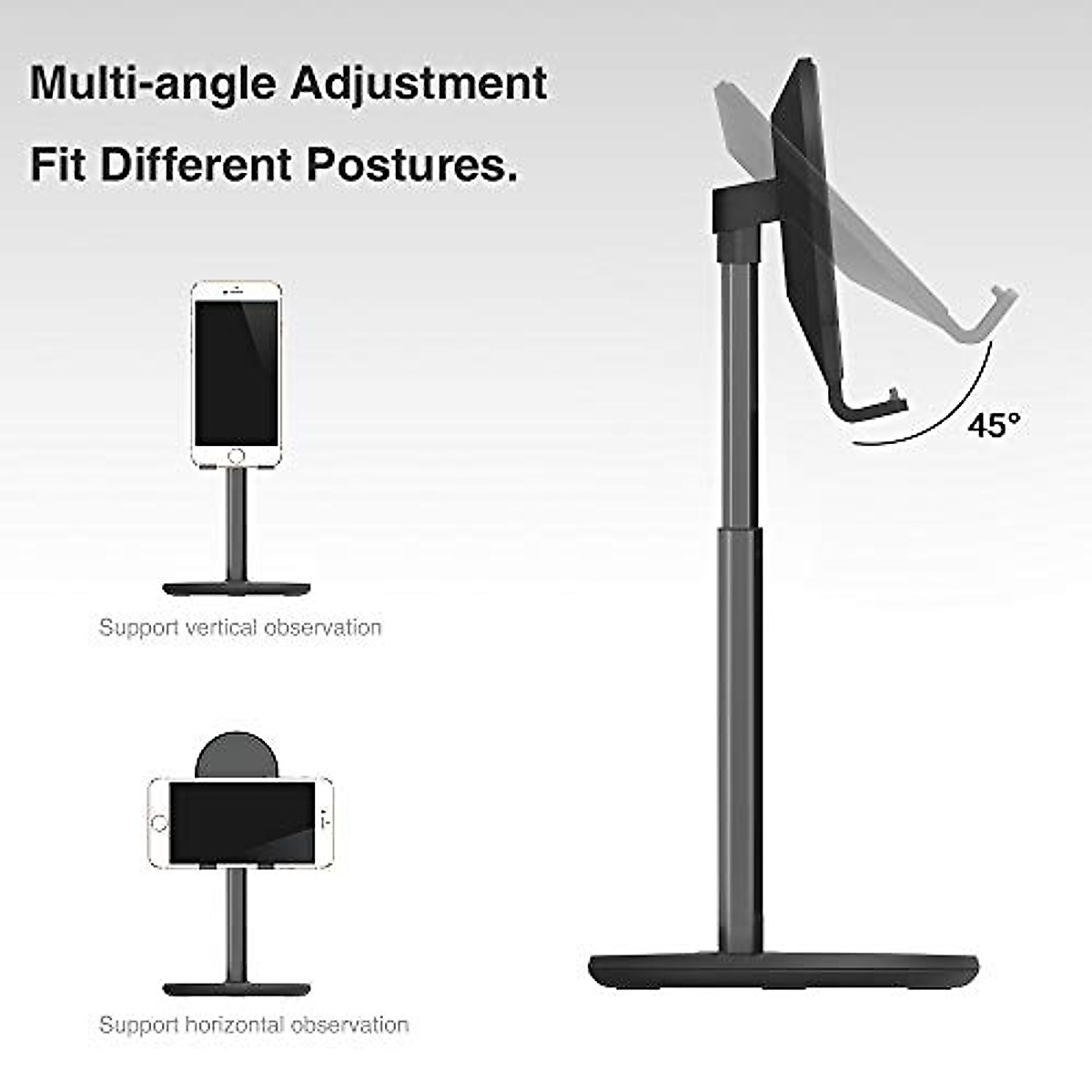 Bright Stone Cell Phone Stand, Angle Height Adjustable Tablet Stand Phone Holder for Desk (4"-10") Black