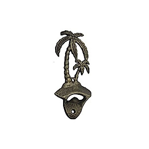 Rustic Gold Cast Iron Wall Mounted Palm Tree Bottle Opener 6" - Coastal Home De