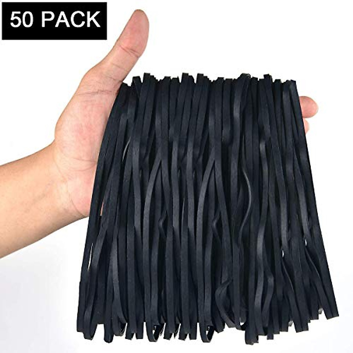 AMUU Rubber Bands Large Black 50 Pack 8 inches Trash Can Band Set Elastic Bands for Office Supply Trash Can File Folders Cat Litter Box Size Big Rubbers Bands Large