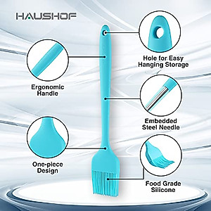 HAUSHOF Silicone Basting Pastry Brush, Heat Resistant Pastry Brush Set, One-Piece Design, Perfect for Baking, Grilling, Spreading Oil, Butter, BBQ Sauce, or Marinade, Dishwasher Safe