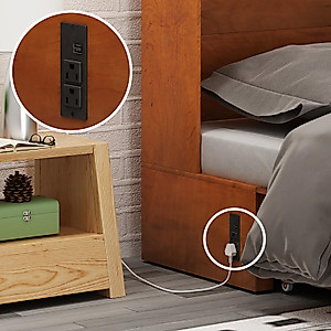 ijuicy Cabinet Murphy Beds with Built-in Charging Station, Solid Wood Cabinet Chest Bed with Folding Mattress, Murphy Cube Chest Bed with Large Drawer for Guest Room, Office-Queen, Cherry