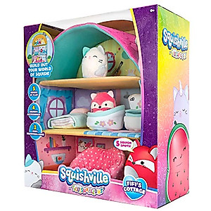 Squishville by Squishmallow Fifi’s Cottage Townhouse, 2” Blair and Fifi Soft Mini-Squishmallow and 4 Plush Furniture Accessories, Irresistibly Soft Toys, 3 Floors to Explore, Amazon Exclusive