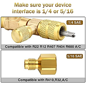 WADEO Valve Core Remover Installer Tool with Dual Size SAE 1/4 & 5/16 Port, 4 Valve Cores with Teflon Seal, Compatible with R22 R12 R407 R410 R404 R32 R600 A/C
