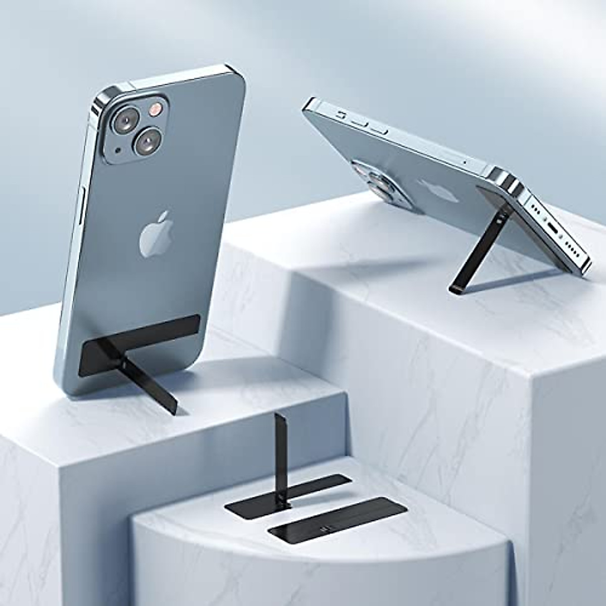 CreFur Thin Phone Stand, Ultra-Thin Kickstand for Cell Phone Case Horizontal/Vertical Desk Stand Holder for iPhone Galaxy Cellphone Black (2pcs)