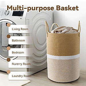 Laundry Storage Basket Large，Tall Rope Baskets for Storage，Cute Blanket Basket，Suitable for Living Room, Bedroom, Farmhouse，Can Be Decorative and Used to Store Toys