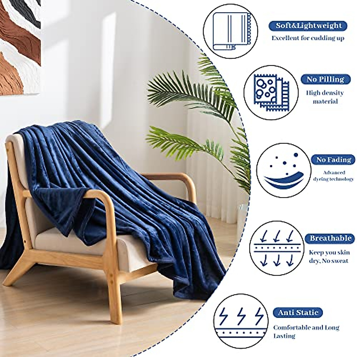 Poledar Blankets Queen Size Fleece Throw Blankets 330GSM Lightweight Plush Fuzzy Cozy Flannel Washable Soft Blanket for Couch Sofa Bed Camping(Dark Blue 90x90in)