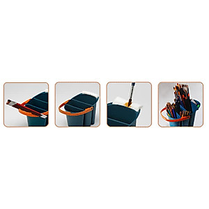 Mijello Art Organizer Water Bucket with Wiping Pad, 3 Compartments, 2 Liters, Blue with Orange Handle (92-WP4021)
