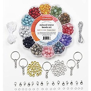 Incraftables Natural Stone Beads 12 Colors 240pcs Set for DIY Jewelry, Necklace & Bracelet Making. Assorted Real Crystal Chakra Bead Kit with Spacer Beads, Elastic String & Organizer for Adults & Kids