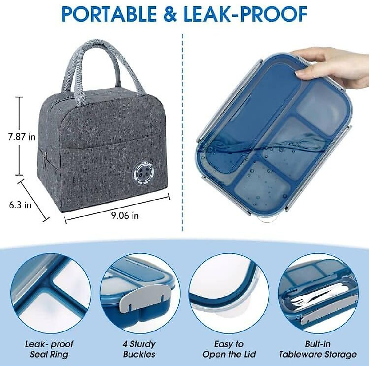 Korlon 30 Pcs Bento Box Adult Lunch Box, 1300ML Kids Lunch Box 4 Compartment Durable Leakproof Lunch Containers for Adults with Spoon Fork Bag Accessories, Microwave Dishwasher Freezer Safe