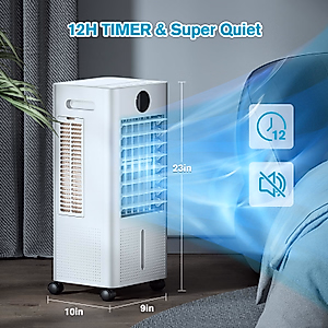 Windowless Portable Air Conditioner, 12H Timer & 2-Gal Tank, 3-IN-1 Portable AC Unit with Remote, 75°Oscillation, 3 Modes & 3 Speeds, Ultra-Quiet 24" Ventless Swamp Cooler for Room Home Office
