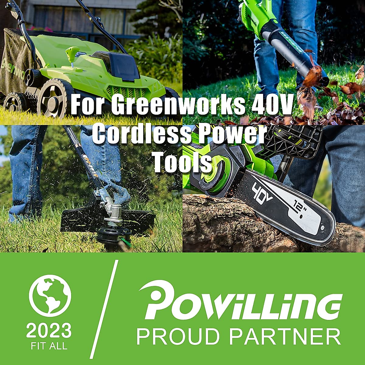 Powilling 6.5Ah 40V 29472 29462 Battery Replacement for Greenworks 40V Battery and Charger 29482 Compatible with Greenworks 40V G-MAX Power Tools 29252 20202 22262 Smart USB 40V Greenworks Battery