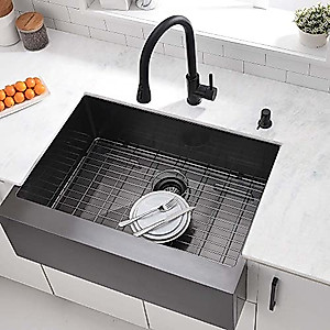 33 Inch Matte Black Farmhouse Sink- Wesliv 33x22 Inch Black Stainless Steel Farmhouse Sink Flat Apron Front Sink 16 Gauge Stainless Steel Farmhouse Kitchen Sink Deep Single Bowl Farm Sink