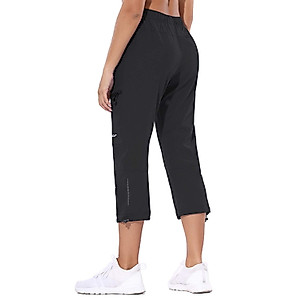BALEAF Women's Hiking Cargo Capris Outdoor Lightweight Water Resistant Pants UPF 50 Zipper Pockets Black Size M