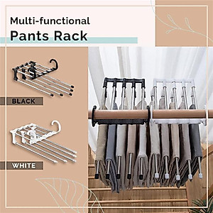 Multifunctional Pants Rack Hanger 2 Pack Pants Racks for Hanging Pants, 5 in 1 Adjustable Pant Rack Towel Shelves Closet Organizer Stainless Steel Wardrobe Magic Trouser Hangers Space Saving (Black)