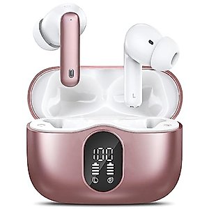 HISOOS Wireless Earbuds Bluetooth Headphones LED Power Display Earphones ANC Ear Buds with Charging Case Bluetooth 5.3 Hi-Fi Stereo for iPhone/Android,Valentine's Day Birthday Gifts (Rose Gold)