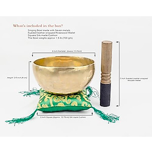 6-Inch Handmade Tibetan Singing Bowl ~ Superb B Crown Chakra Balancing ~ Best use for Meditation, Sound Healing, Cleansing, Mindfulness & Relaxation ~ Cushion & Sueded Leather wooden Mallet included