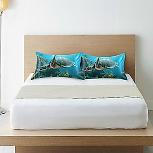 KEEPREAL Sea Turtle Satin Pillowcase for Hair and Skin Silk Pillowcase - Satin Pillow Covers with Envelope Closure, Queen Size(20x30 inches)