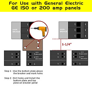 Generator Interlock Kit Compatible with GE General Main 150 or 200 Amp Panels, 1-1/4" Spacing Between Main and Branch Breakers, Electrical Interlock Kit