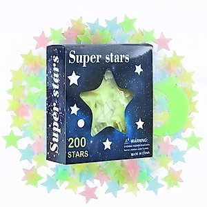 ORIJOYNA 201 Count Glow in The Dark Stars with Bonus Moon - Luminous Decor Ceiling Wall Stickers - for Kids and Toddler Room Decorations Wall Murals