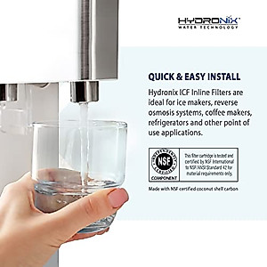 Hydronix ICF-10 Inline Post Activated Carbon Water Filter Replacement Cartridge with 1/4-Inch NPT for Refrigerator, Ice Maker, RO Reverse Osmosis System, 2000 Gallons - 1 Year Capacity (3 Pack)