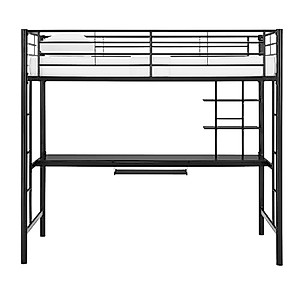 Walker Edison Timothee Urban Industrial Metal Double over Computer Desk Bunk Bed, Full Double, Black
