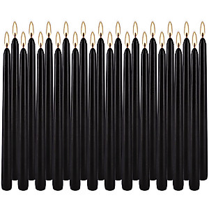Black Taper Candles - Set of 24 Dripless Candles - 10 inch Tall, 3/4 inch Thick - 7.5 Hour Clean Burning