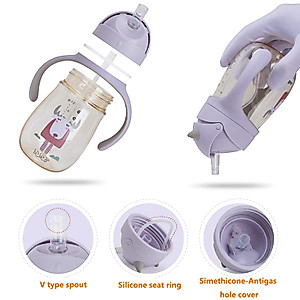 Bebamour Click Lock Weighted Baby Sippy Cups with Removable Handles No Spill Toddler Sippy Cups Transition Cups with Bottle Brush,Straw Cleaner Set(210 ML, PPSU,Purple)