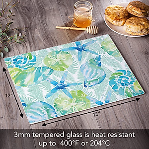 CounterArt Coastal Isla Mona 3mm Heat Tolerant Tempered Glass Cutting Board 15” x 12” Manufactured in the USA Dishwasher Safe