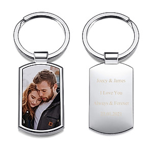 Zysta Custom Keychain llaveros personalizados Photo Keychain Personalized Free Engraving Name Message Colorful Picture Keychains Alloy Renctangle Pendant Keychain Keyring for Men Women Friend