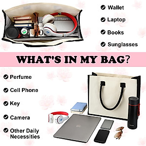 16 Pcs Canvas Tote Bag with Canvas Makeup Bag Set Initial Beach Tote Bag with Handles DIY Canvas Grocery Bag Washable Blank Canvas Bags for Shopping Beach Travel Bridesmaid Bride Wedding Birthday Gift