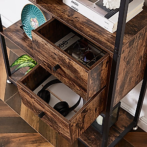 VECELO Bookcase with Doors/Drawers, Industrial 4-Tier Bookshelf Display Shelf Storage Cabinet for Books, Photos, Decorations, in Living Room,Bedroom, Home Office, Rustic Brown