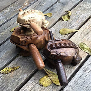 Cozinest Percussion Instruments Wooden Frog Medium Size 4.8 Inch, 4 Inch and 3 Inch Family Wood Frog Guiro Rasp Musical Instrument Tone Block Musical Instrument Home Office Decoration