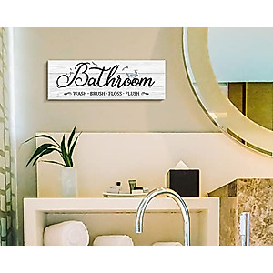 Kas Home Bathroom Sign Rustic Canvas Wall Art Funny Motto Prints Farmhouse Bathroom Decor Pictures with Solid Wood Frame for Home Toilet Hotel Bar (White - bathroom, 5.5 x 16.5 inch)